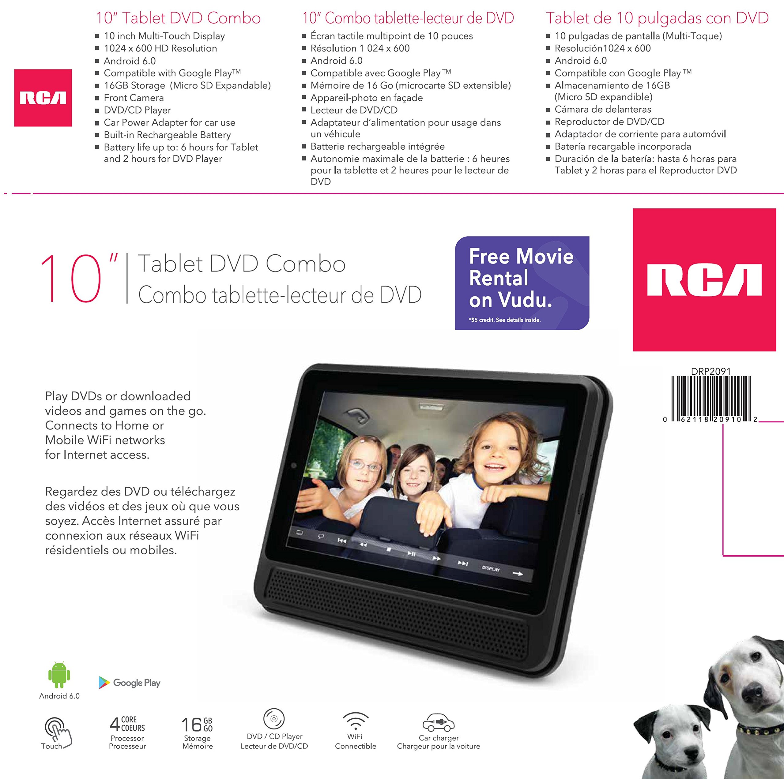 RCA 10" Touchscreen Tablet PC/DVD Combo Featuring Android 6.0 (Marshmallow)