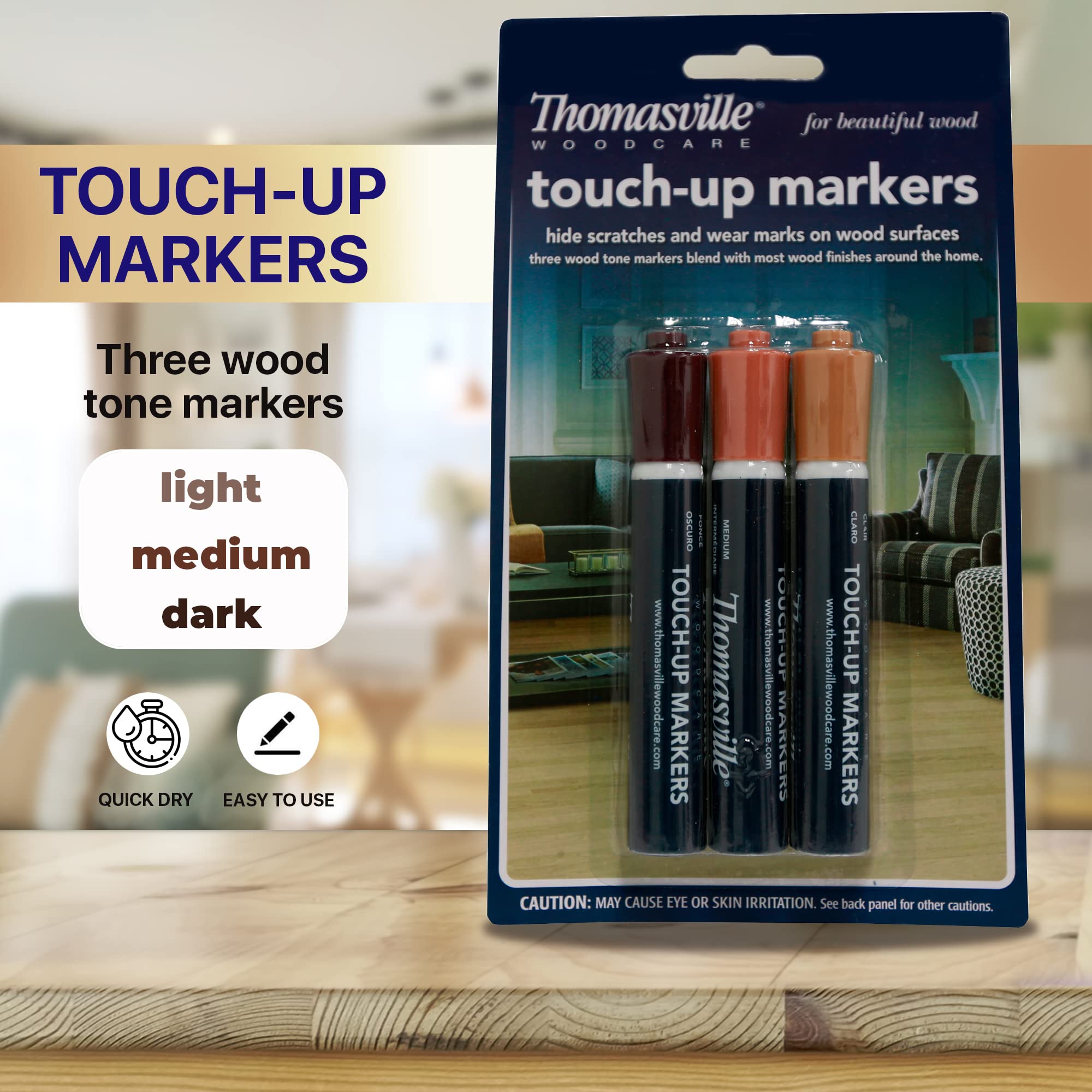 Thomasville Touch-Up Markers - Furniture Scratch Repair Pens, Brown, 3 Pack