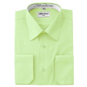 berlioni men's long sleeve dress shirts | solid colors & convertible classic french cuffs | roomiest fit button up dress shirt | cotton & polyester machine washable available lime