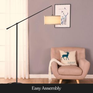 Brightech Hudson 2 - LED Floor lamp, Tall Lamp with Sturdy Base, Contemporary Arc Lamp for Living Rooms & Offices, Great Living Room Décor, Mid Century Modern Lamp for Bedroom - Jet Black