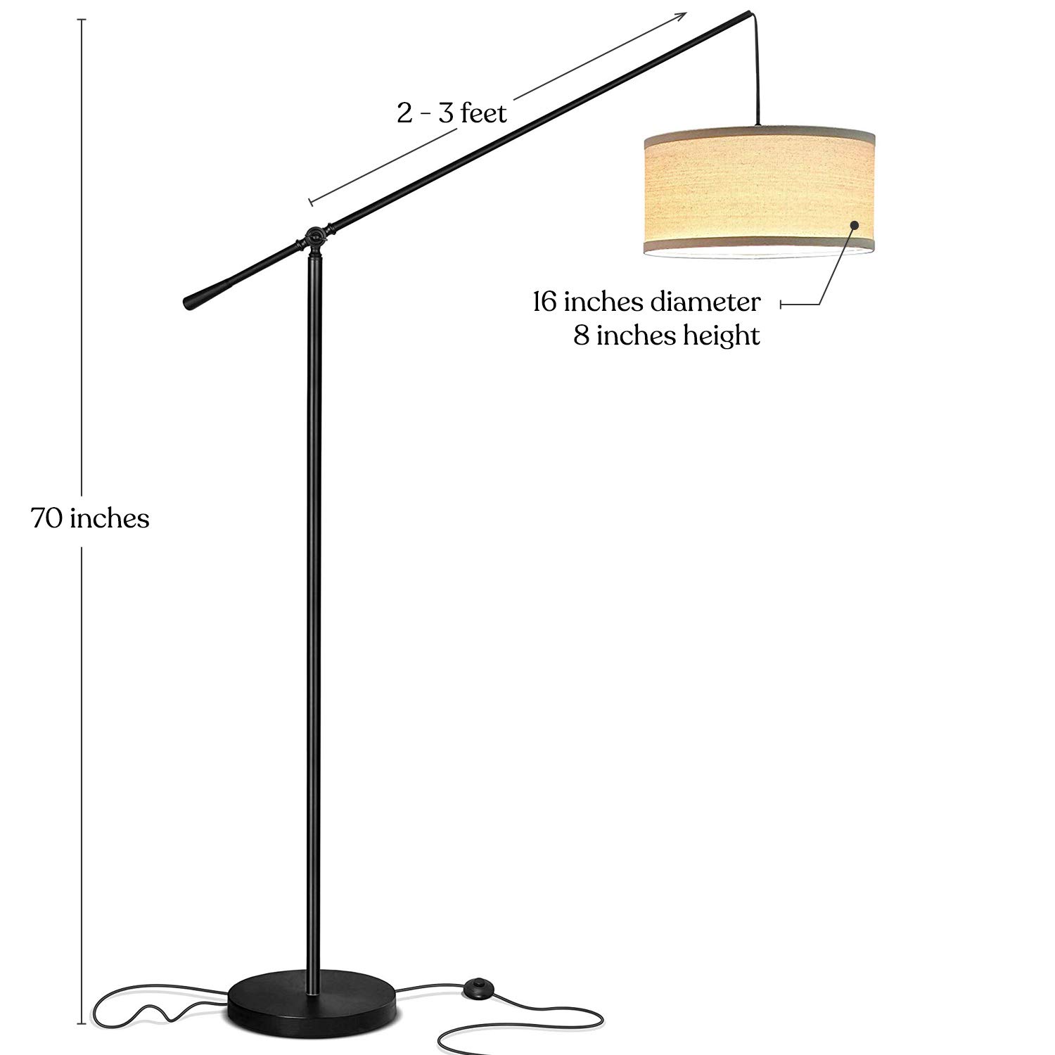 Brightech Hudson 2 - LED Floor lamp, Tall Lamp with Sturdy Base, Contemporary Arc Lamp for Living Rooms & Offices, Great Living Room Décor, Mid Century Modern Lamp for Bedroom - Jet Black