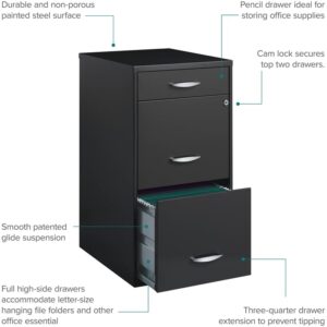 Pemberly Row 3 Drawer 18" Deep Metal File Cabinet in Charcoal