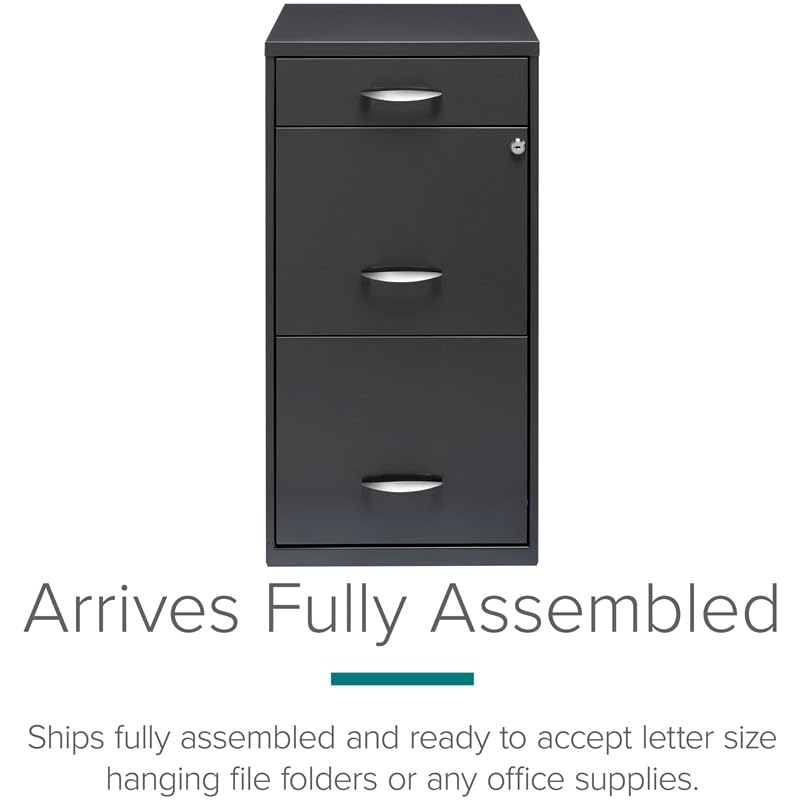 Pemberly Row 3 Drawer 18" Deep Metal File Cabinet in Charcoal