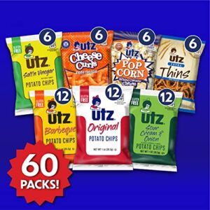 Utz Variety Pack of 60 Individual Potato Chip, Cheese Curl, Popcorn & Pretzel Snacks for On-the-Go