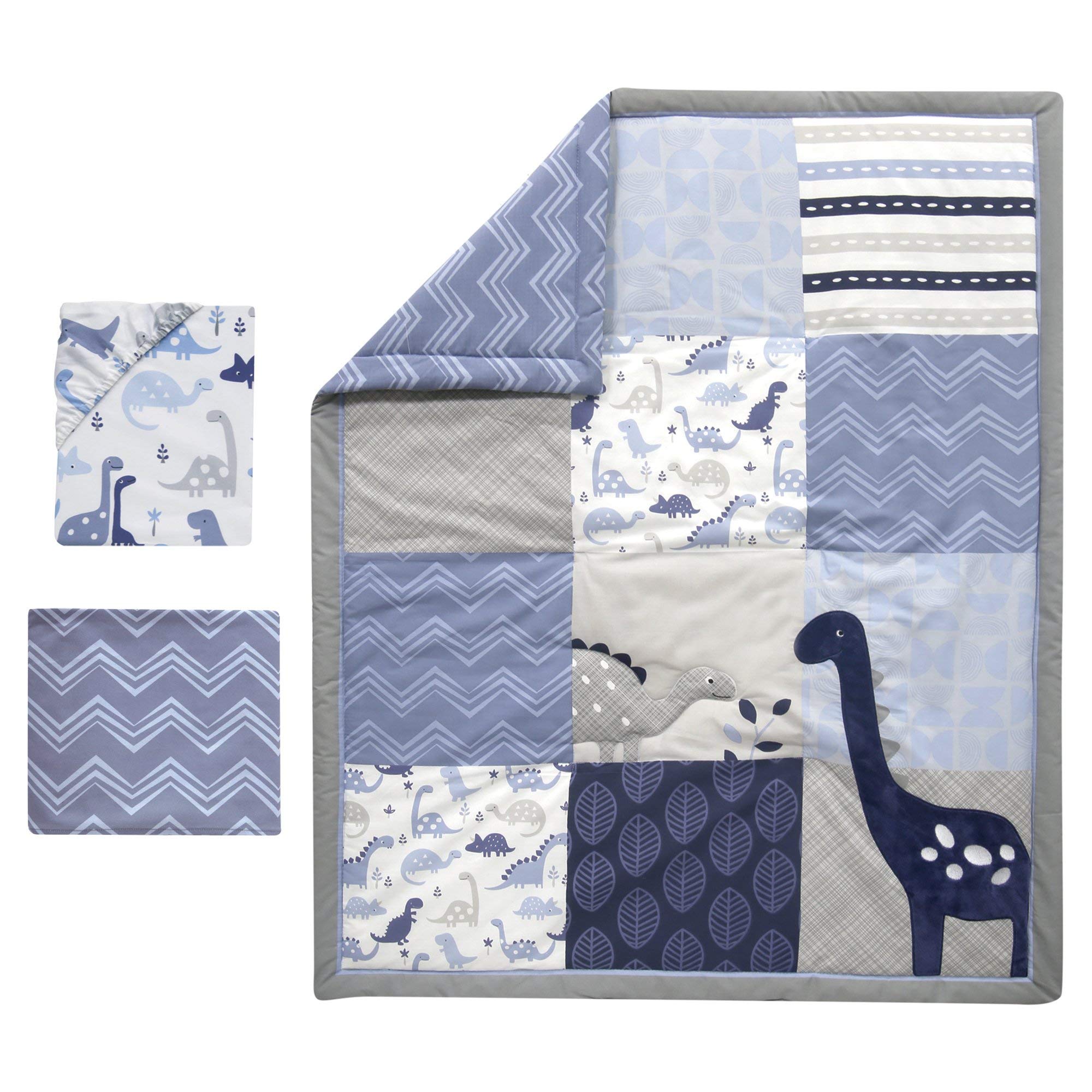 Bedtime Originals Roar Dinosaur 3 Piece Crib Bedding Set, Blue/Gray, ‎44x1x35 Inch