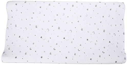 TL Care Printed 100% Cotton Knit Fitted Contoured Changing Table Pad Cover/Sheet - Compatible with Mika Micky Bassinet, Gray Stars and Moons, for Boys and Girls