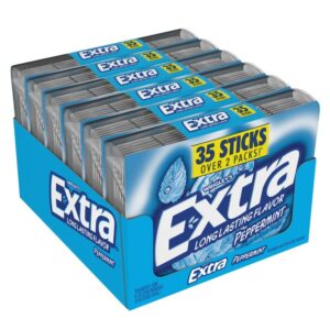 extra gum peppermint sugar free chewing gum mega pack, 35 stick (pack of 6)