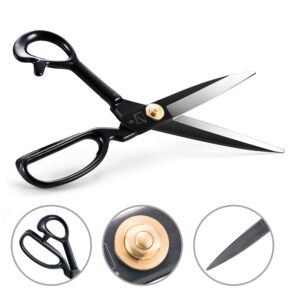 Sewing Scissors, 9 Inch Fabric Dressmaking Scissors Heavy Duty Shears Sharp Cutting for Crafting, Leather, Dressmaking, Tailoring, Altering(9 Inch Black, Right-Handed)