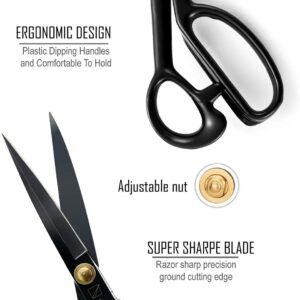 Sewing Scissors, 9 Inch Fabric Dressmaking Scissors Heavy Duty Shears Sharp Cutting for Crafting, Leather, Dressmaking, Tailoring, Altering(9 Inch Black, Right-Handed)