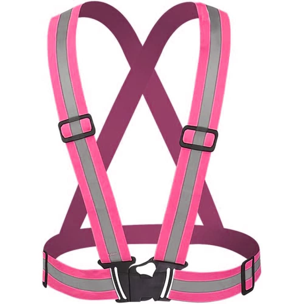 Comidox Reflective Vest with Hi Vis Bands, Fully Adjustable & Multi-Purpose: Running, Cycling, Motorcycle Safety, Dog Walking - High Visibility Pink 1PCS