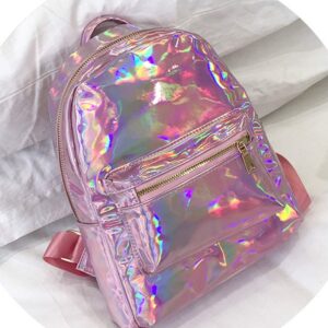 MOSSTYUS Small Holographic Rainbow Shoulder Bag Metallic Satchel Shiny Travel Daypack for Women Lady