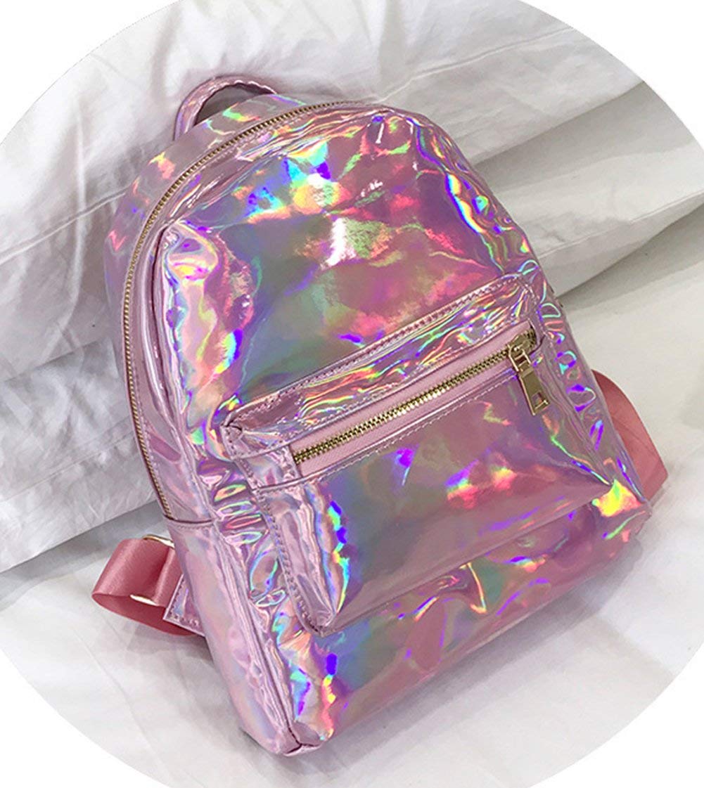 MOSSTYUS Small Holographic Rainbow Shoulder Bag Metallic Satchel Shiny Travel Daypack for Women Lady