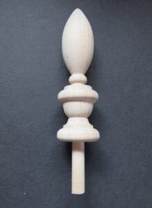 small wood finial 3 3/4 high x 1 inch wide. oak cherry maple walnut mahogany (hard maple)