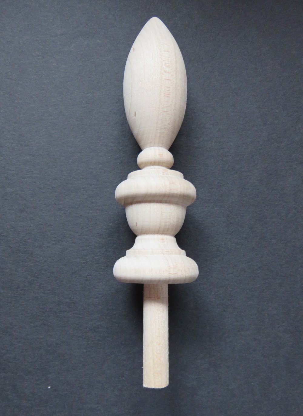 Small Wood Finial 3 3/4 High x 1 Inch Wide. Oak Cherry Maple Walnut Mahogany (Hard Maple)