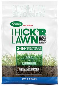 scotts turf builder thick'r lawn grass seed, fertilizer, and soil improver for sun & shade, 1,200 sq. ft., 12 lbs.