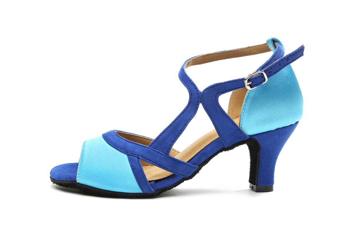 Minishion GL250 Women's Strappy 2.5" Heel Blue Suede Tango Latin Ballroom Dancing Sandals US 7.5