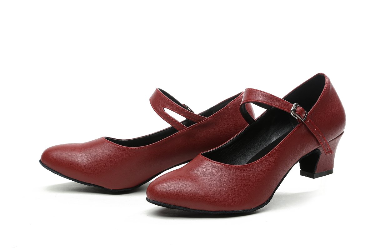 Minishion GL245 Women's Mary Jane Style Burgundy Leather Low Heel Latin Social Prom Dance Pumps US 8