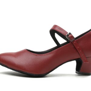 Minishion GL245 Women's Mary Jane Style Burgundy Leather Low Heel Latin Social Prom Dance Pumps US 8