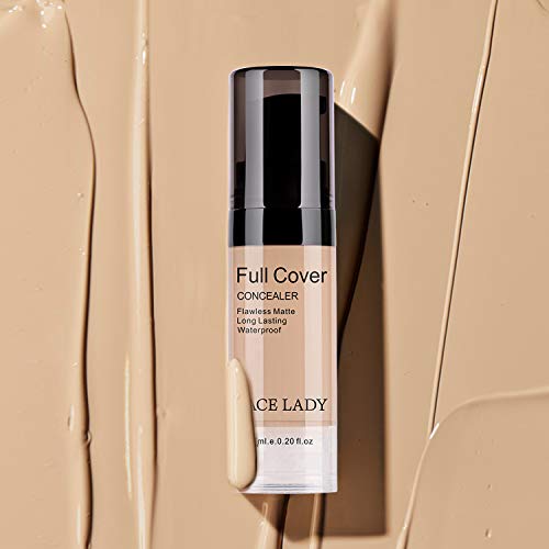 Pro Full Cover Liquid Concealer, Waterproof Smooth Matte Flawless Finish Creamy Concealer Foundation Corrector for Eye Dark Circles Spots Face Concealer Makeup Base, 6ml/0.20Fl Oz