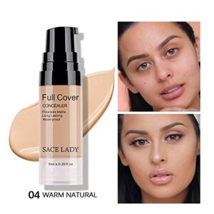 Pro Full Cover Liquid Concealer, Waterproof Smooth Matte Flawless Finish Creamy Concealer Foundation Corrector for Eye Dark Circles Spots Face Concealer Makeup Base, 6ml/0.20Fl Oz