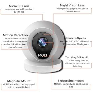 MobiCam® Multi-Purpose Monitoring System, WiFi Video Baby Monitor - Baby Monitoring System - WiFi Camera with 2-Way Audio, Nursery Camera, Motion Detection Alert, Support Micro-SD for Extra Recording