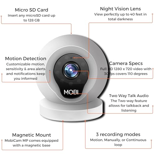 MobiCam® Multi-Purpose Monitoring System, WiFi Video Baby Monitor - Baby Monitoring System - WiFi Camera with 2-Way Audio, Nursery Camera, Motion Detection Alert, Support Micro-SD for Extra Recording