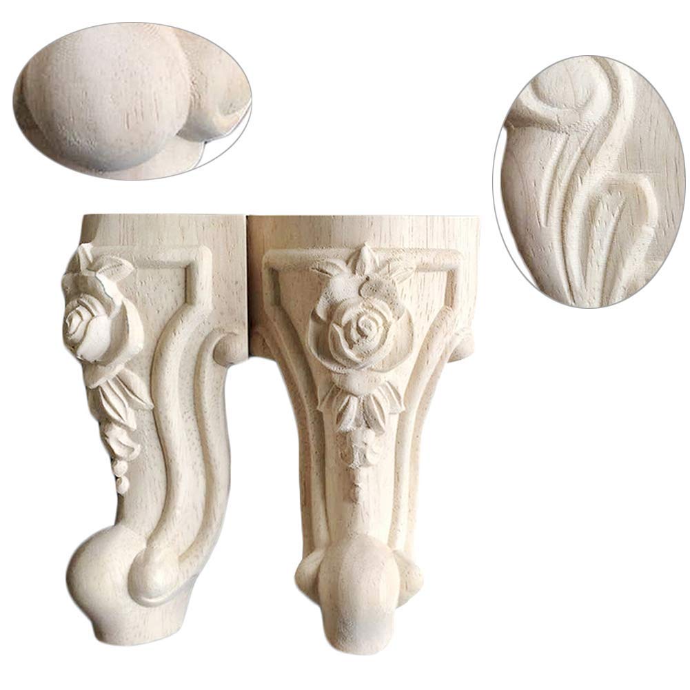 4PCS Wood Furniture Legs Replacement Feet European Style Unpainted Solid Wood Carved Decoration for Sofa Couch Chair Ottoman Loveseat Coffee Table Cabine, 12x6cm/4.72"x2.36"