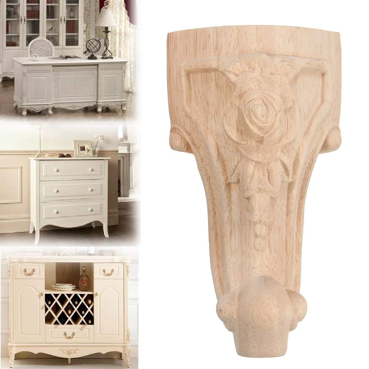 4PCS Wood Furniture Legs Replacement Feet European Style Unpainted Solid Wood Carved Decoration for Sofa Couch Chair Ottoman Loveseat Coffee Table Cabine, 12x6cm/4.72"x2.36"