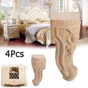 4PCS Wood Furniture Legs Replacement Feet European Style Unpainted Solid Wood Carved Decoration for Sofa Couch Chair Ottoman Loveseat Coffee Table Cabine, 12x6cm/4.72"x2.36"