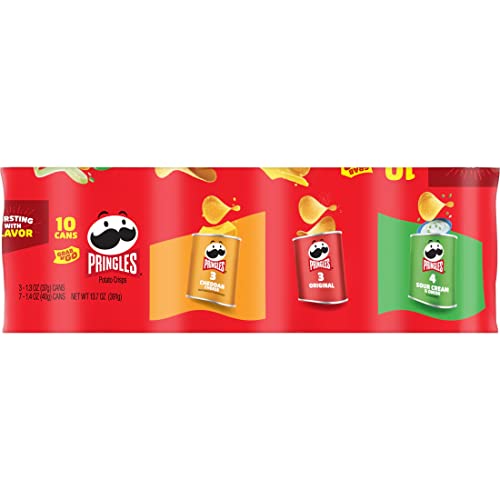 Pringles Potato Crisps Chips, Lunch Snacks, Office and Kids Snacks, Grab N' Go Snack Pack, Variety Pack, 13.7oz Tray (10 Cans)