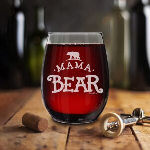 Mama Bear Laser Engraved Stemless Wine Glass 15 oz. Gift for Mom