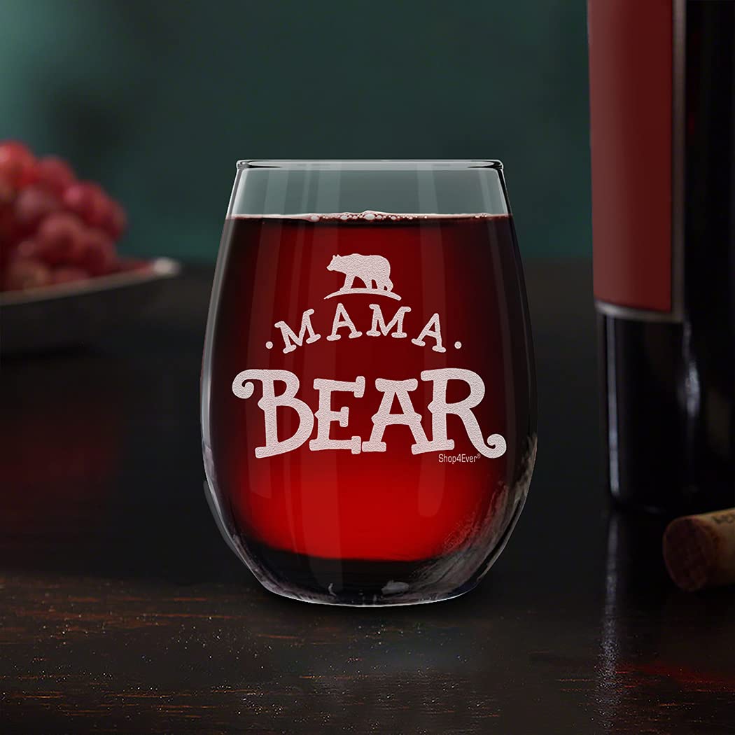 Mama Bear Laser Engraved Stemless Wine Glass 15 oz. Gift for Mom