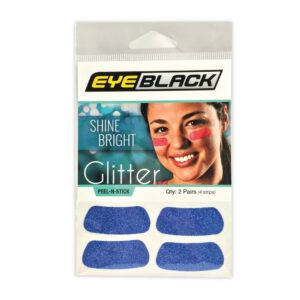 EyeBlack Under Eye Colorful Glitter Strips | Football, Baseball, Softball, Soccer | Great for Adults and Kids | Tailgating Fans, Sporting Events, Cheering Fans - 2 Pairs / 4 Strips - Blue