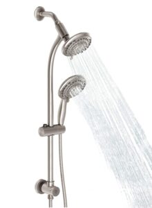 egretshower handheld showerhead & rain shower combo for easy reach, 27.5" drill-free stainless steel slide bar, 5”of 5-setting handheld shower and showerhead, with 5ft hose -brush nickel