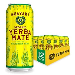 guayaki yerba mate, clean energy drink alternative, organic enlighten mint, 15.5oz (pack of 12), 150mg caffeine