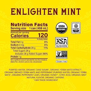 Guayaki Yerba Mate, Clean Energy Drink Alternative, Organic Enlighten Mint, 15.5oz (Pack of 12), 150mg Caffeine