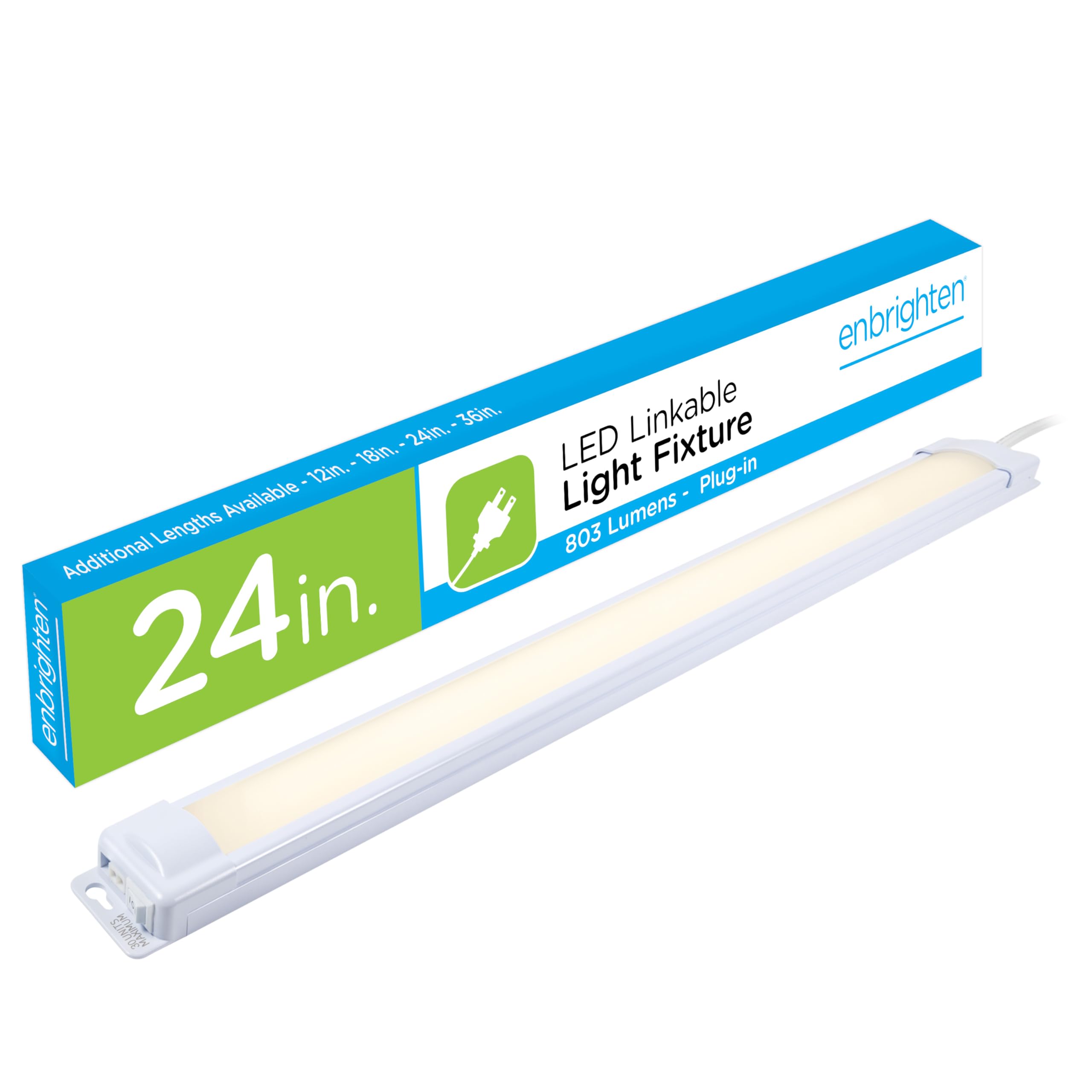 Enbrighten Premium Linkable Under Cabinet Fixture, 24in, LED, Linkable, 803 Lumens, 3000K Bright White, 38848-T1