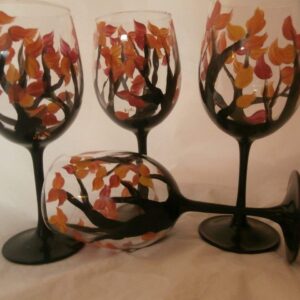 Hand painted fall leaves goblets. Set of 6. 12 ounces each