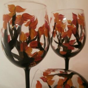 Hand painted fall leaves goblets. Set of 6. 12 ounces each