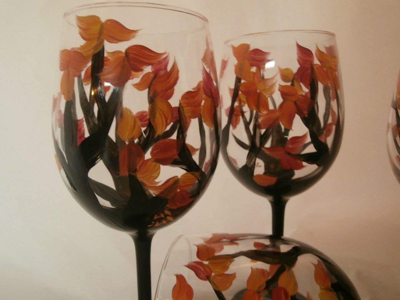 Hand painted fall leaves goblets. Set of 6. 12 ounces each