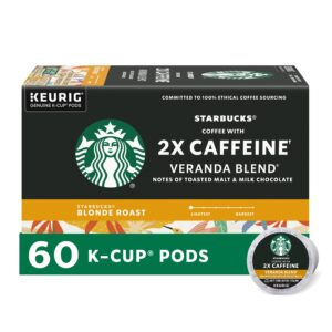 starbucks k-cup coffee pods, starbucks blonde roast coffee with 2x caffeine veranda blend for keurig coffee makers, 100% arabica, 6 boxes (60 pods total)