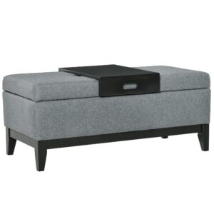 homcom 42" rectangular storage ottoman bench, linen fabric coffee table ottoman with removable tray for living room, entryway, or bedroom, gray