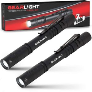 gearlight s100 led pocket pen light- 2 small, compact flashlights with clip for tight spaces, police inspection, nurses & medical use