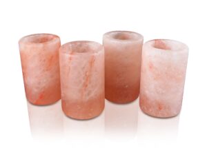 himalayan secrets set of 4 himalayan tequila shot glass set - 100% edible hand carved himalayan crystal salt - 3" tall