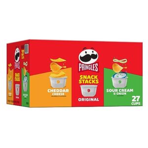 pringles potato crisps chips, lunch snacks, on-the-go snacks, snack stacks, variety pack, 19.3oz box (27 cups)​​