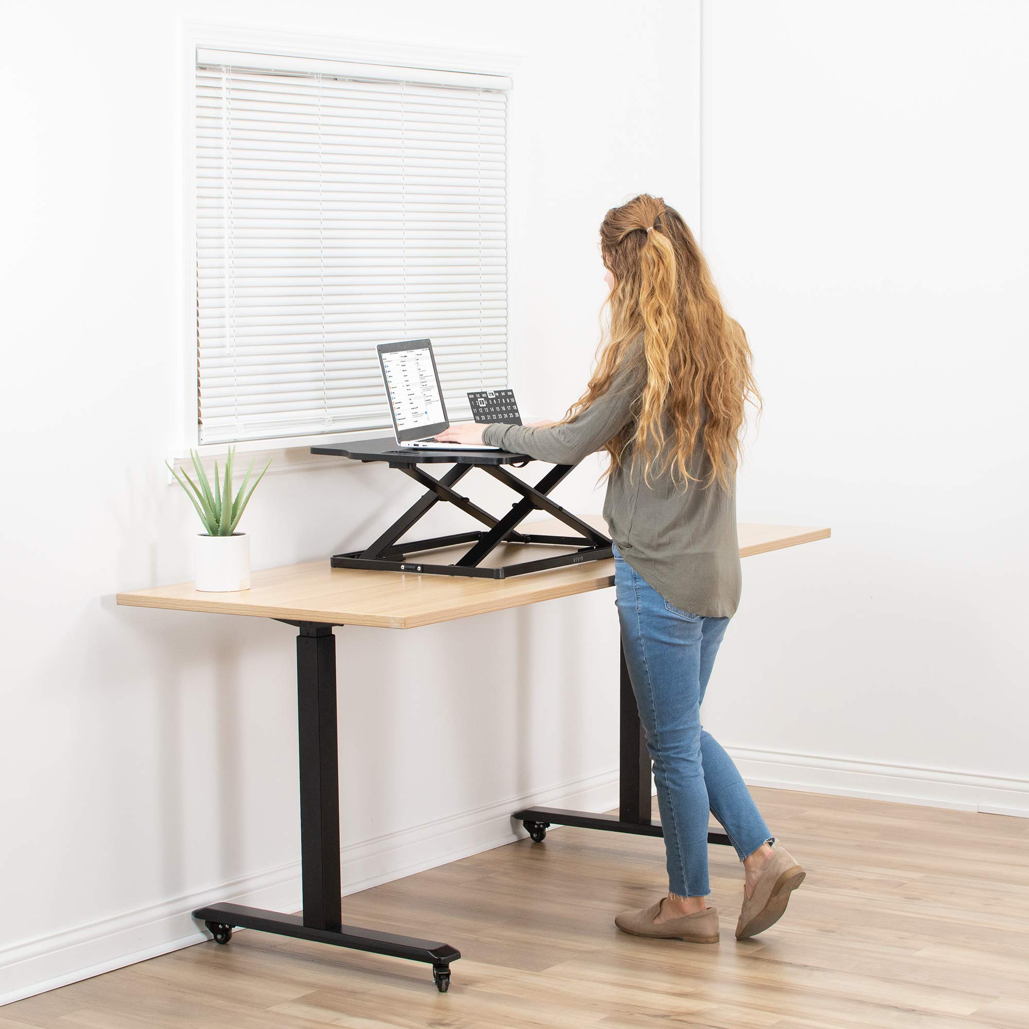 VIVO Single Top Height Adjustable 27 inch Standing Desk Converter, Sit Stand Tabletop Monitor Laptop Riser Workstation, Black, DESK-V000HB