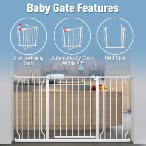 ALLAIBB Extra Wide Pressure Mount Baby Gate Auto Close White Metal Child Dog Pet Safety Gates with Walk Through for Stairs,Doorways,Kitchen and Living Room Suit for 57.48-62.20inch