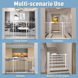 ALLAIBB Extra Wide Pressure Mount Baby Gate Auto Close White Metal Child Dog Pet Safety Gates with Walk Through for Stairs,Doorways,Kitchen and Living Room Suit for 57.48-62.20inch