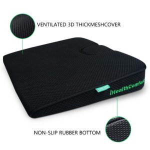 iHealthComfort Portable Memory Foam Wedge Seat Cushion-Car&Truck Seat Cushion for Tailbone Stress Back Pain Relief(16x13.7inches)