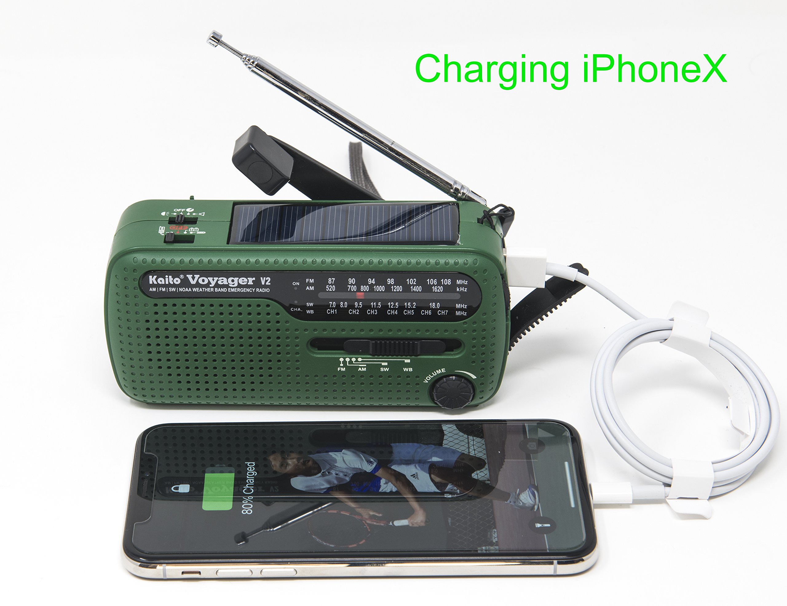 Best NOAA Portable Solar/Hand Crank AM/FM, Shortwave & NOAA Weather Emergency Radio with USB Cell Phone Charger & LED Flashlight (Green)